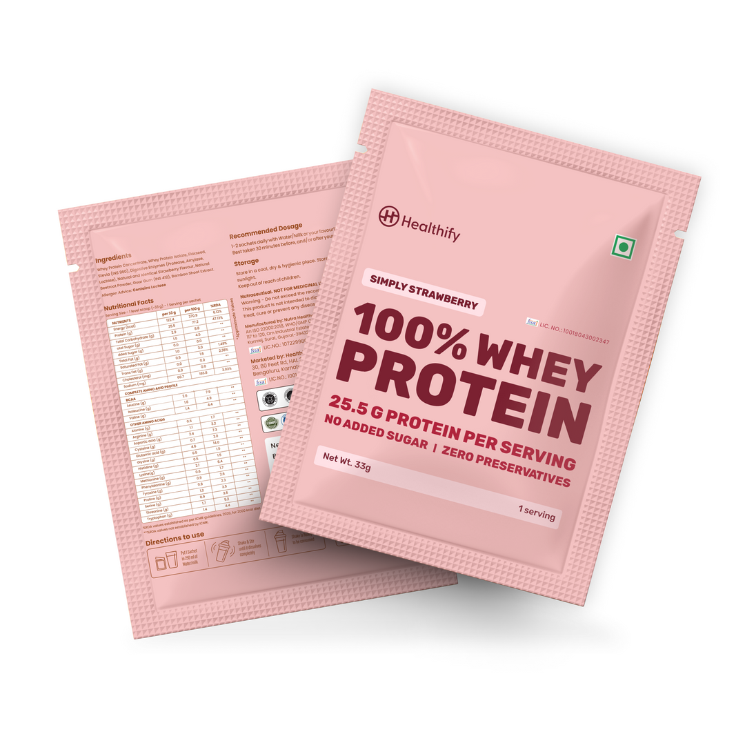 On-the-Go Whey Protein Travel Pack- Simply Strawberry | HealthifyStore
