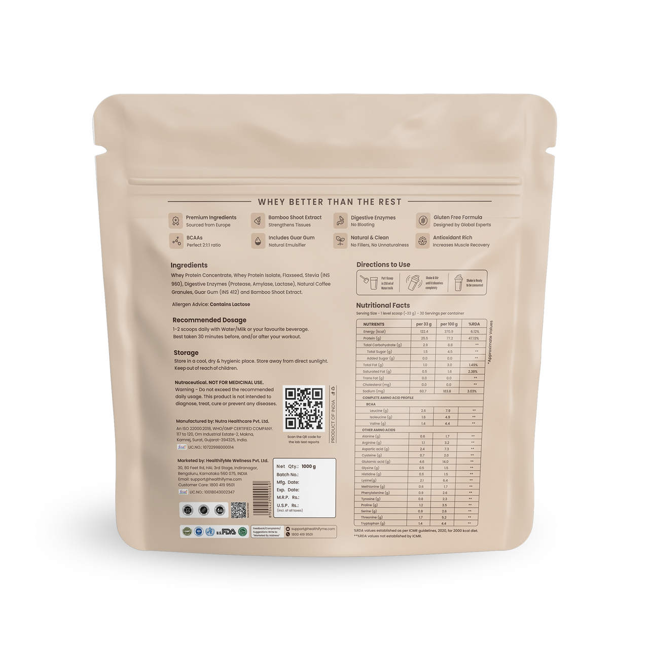 Creamy Coffee -25.5 g Protein Powder - Pack of 1 KG | HealthifyStore