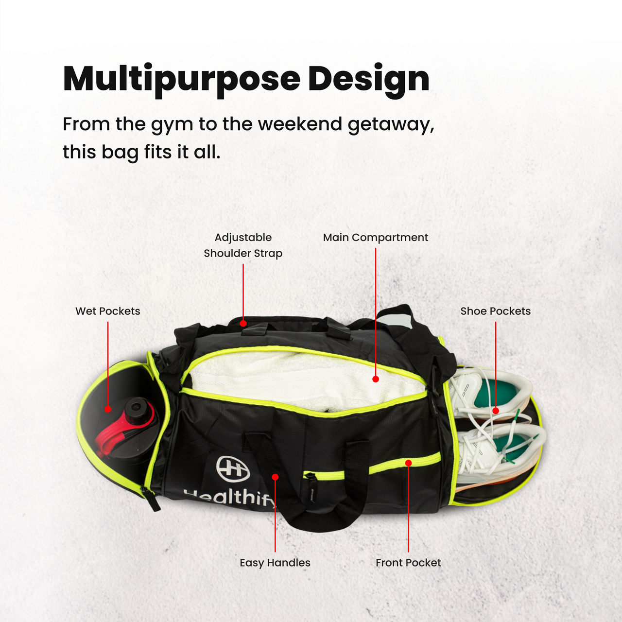 Healthify Gym Bag - Multipurpose, Lightweight, Water-Resistant with ...