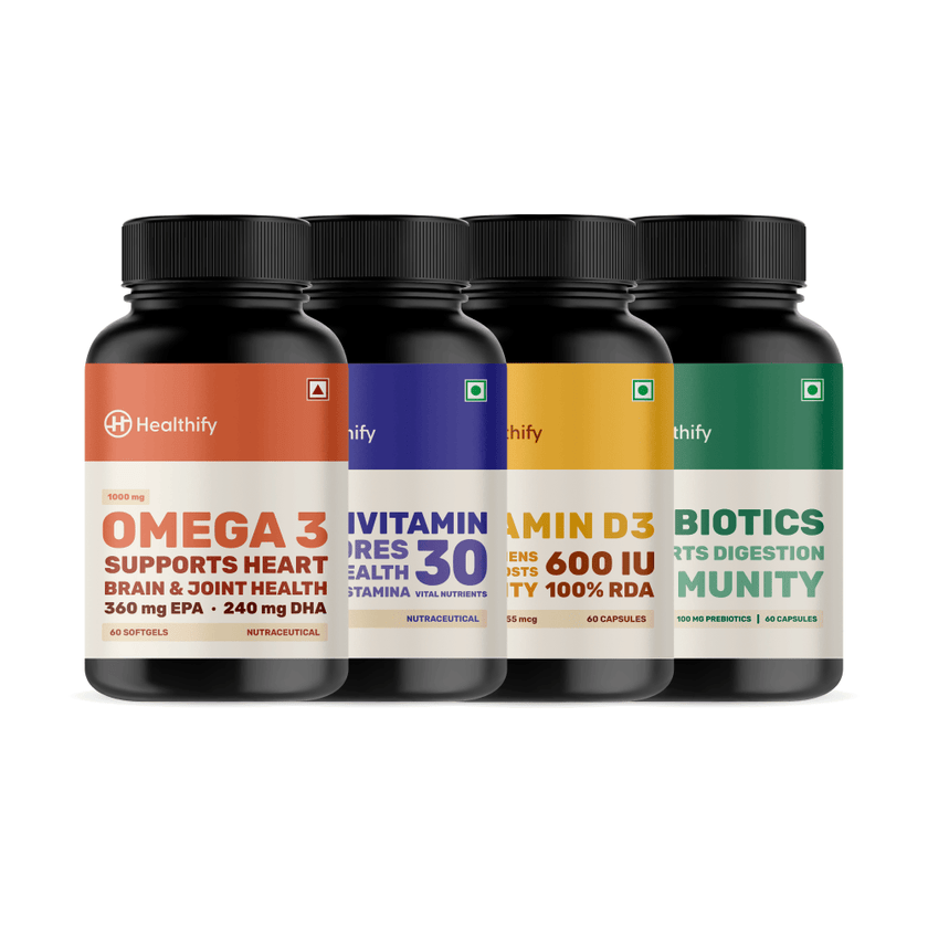 Supplement Starter Kit: Multivitamin + Probiotics + Vitamin D3 + Omega ...